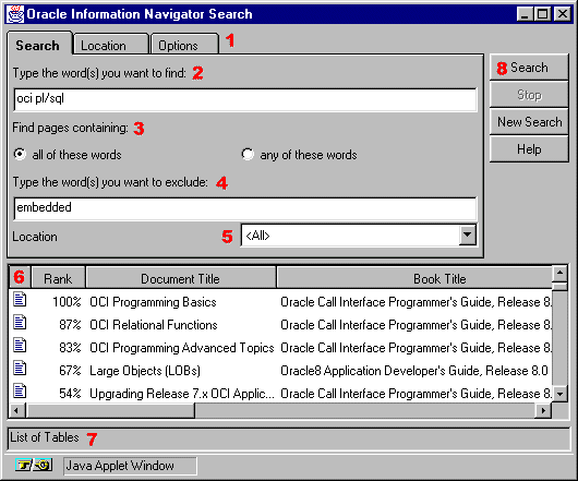Oracle Information Navigator Search Help