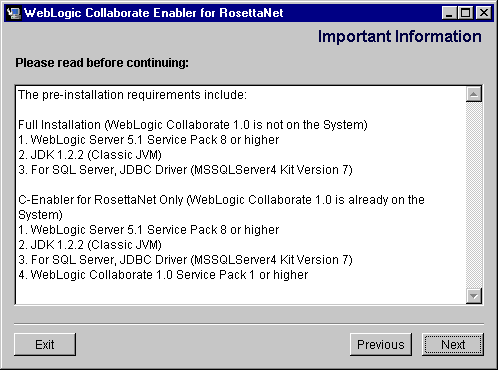 WebLogic Collaborate Enabler for RosettaNet Installation on Windows Systems