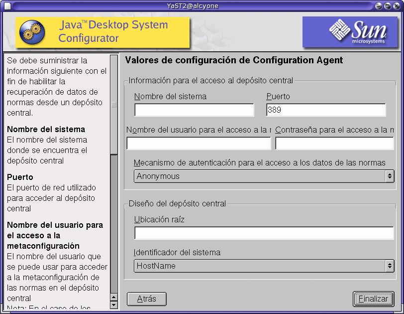 Agente de configuración de Java Desktop System en YaST