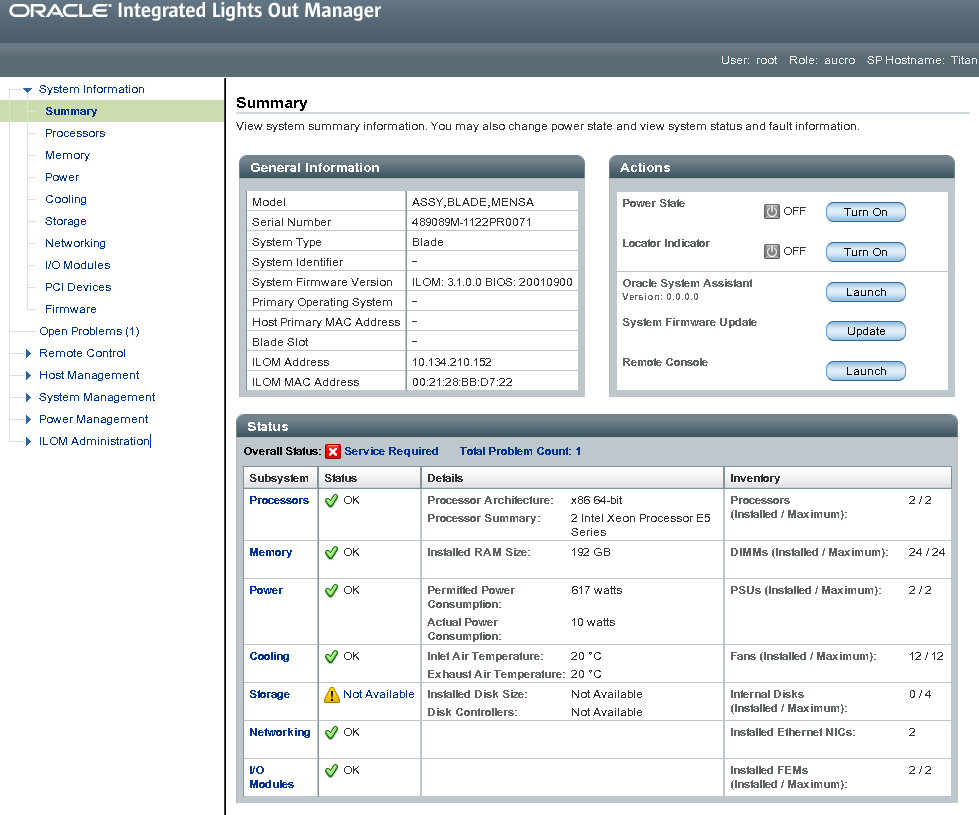 登录到 Oracle Ilom Sp Web 界面(以太网连接) Sun Blade X3 2b(以前称为 Sun Blade X6270 M3)安装指南 7530