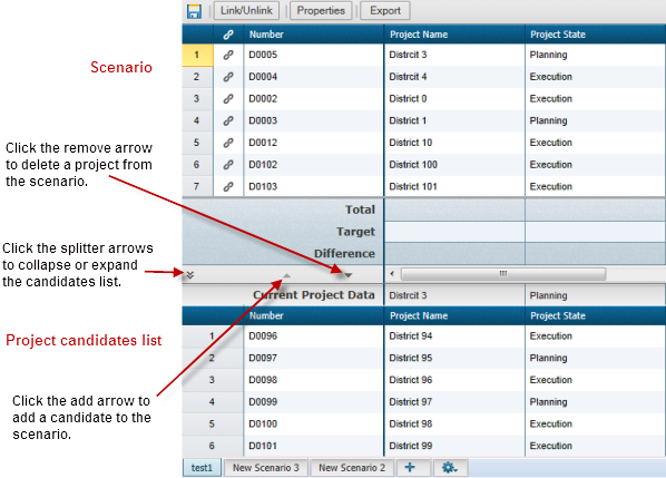 Manually Add or Remove Projects To or From a Scenario