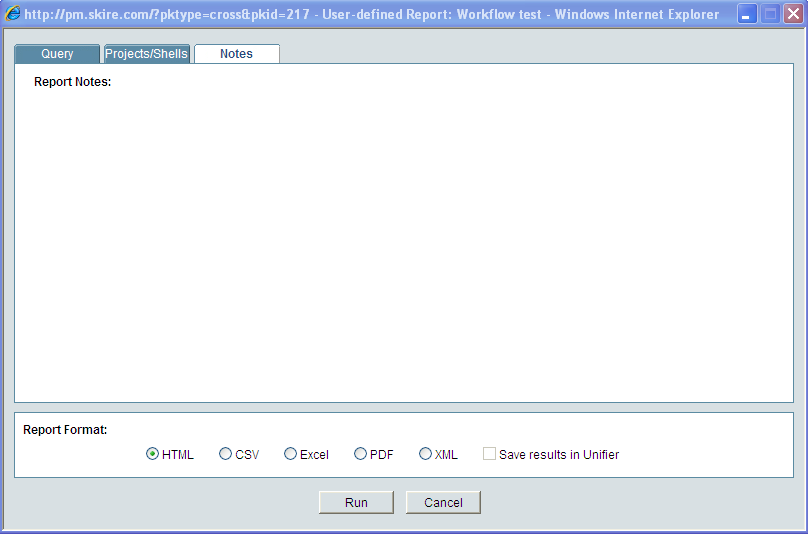 Running a user-defined report