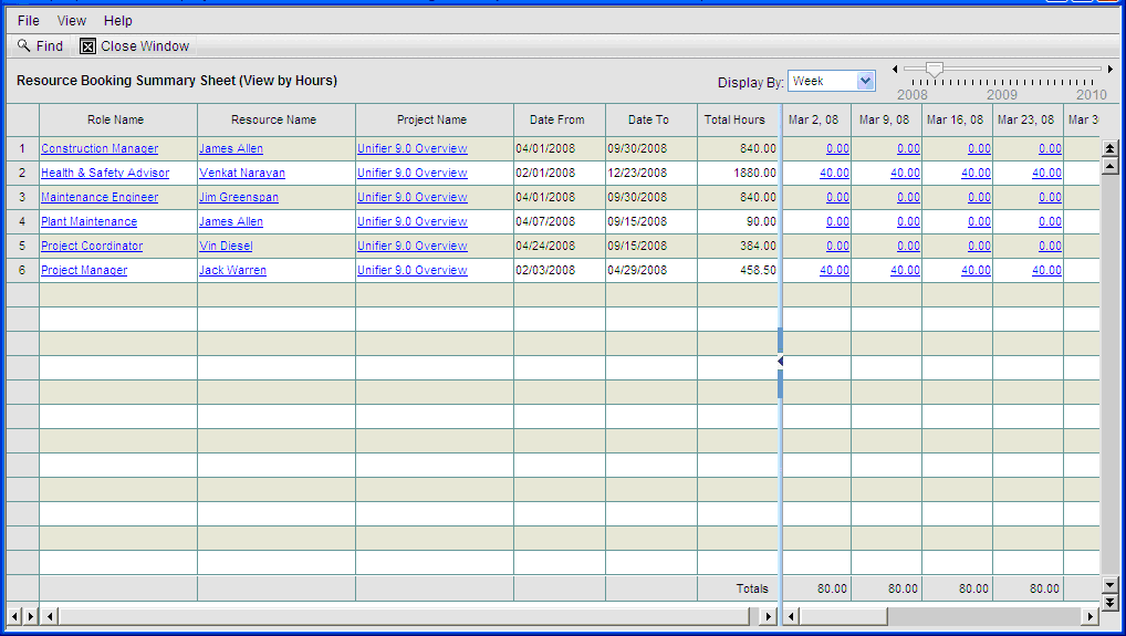 Booking summary sheet