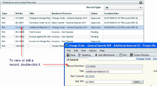 What you can do on the Reference and Linked Records window