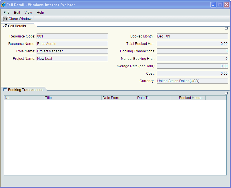 Booking summary sheet