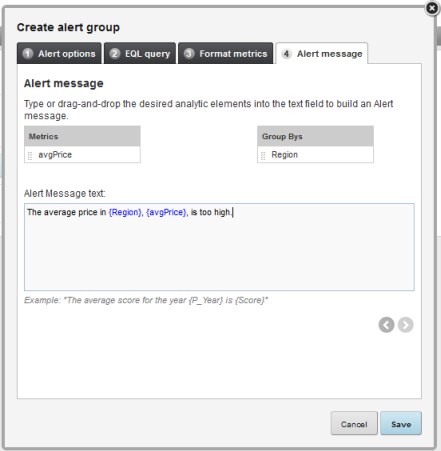 Configuring the alert message for an alert group