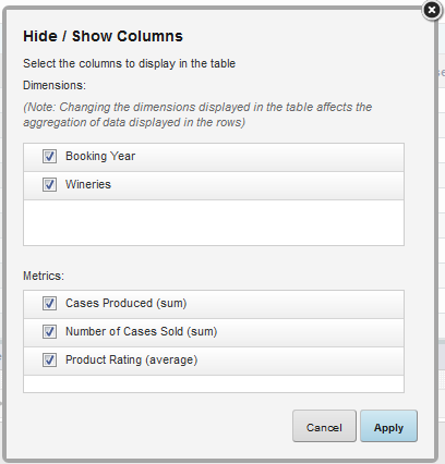 Showing and hiding columns