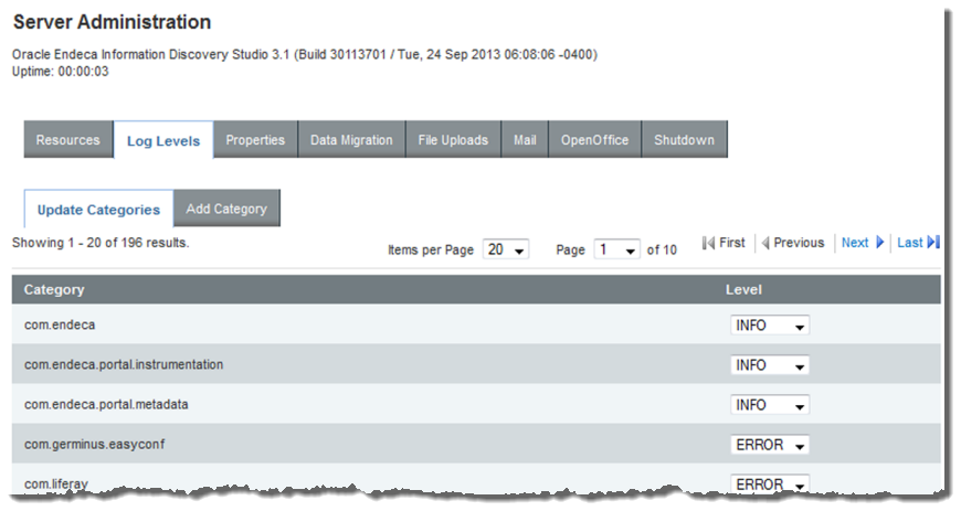 Using the Control Panel to adjust logging verbosity