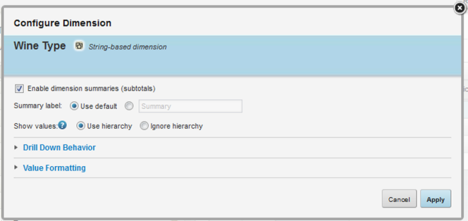 Configuring a dimension