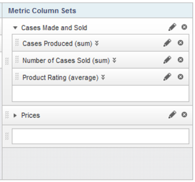 Adding column sets to an aggregated table