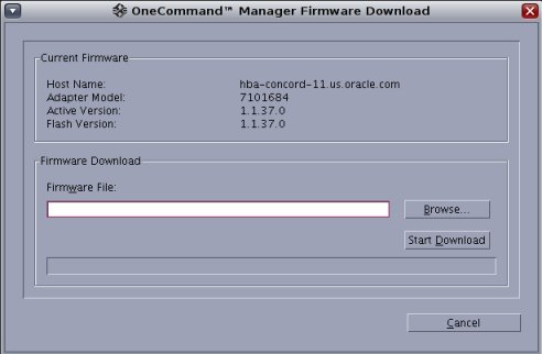 使用 OneCommand Manager GUI 升级固件 - Sun Storage 16 Gb 光纤通道 ExpressModule 通用主机总线适配器 (Emulex) 安装指南