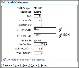 Configuration Tab Yield Category