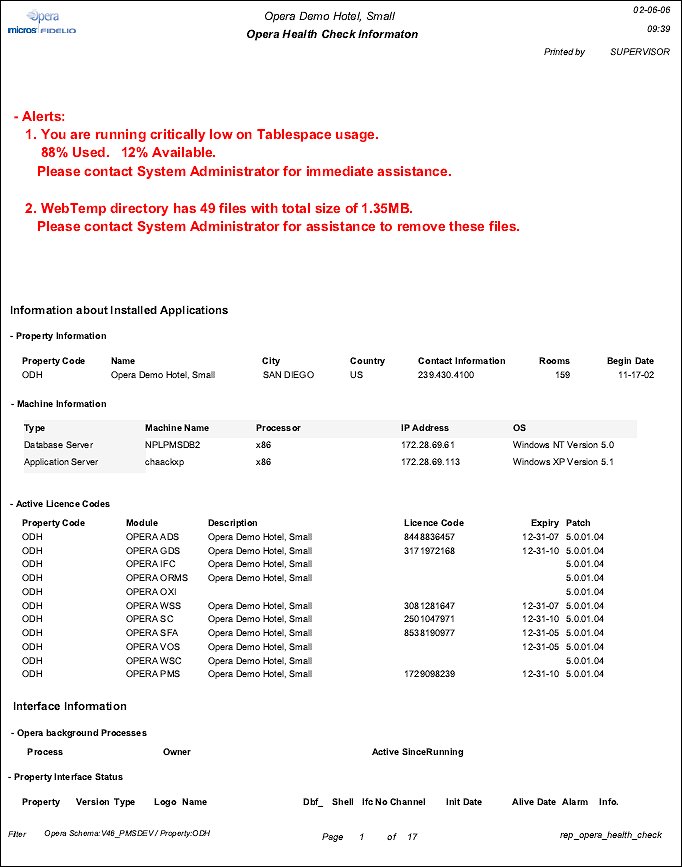 OPERA Health Check Report (REP_OPERA_HEALTH_CHECK.REP with OPERA_HEALTH ...