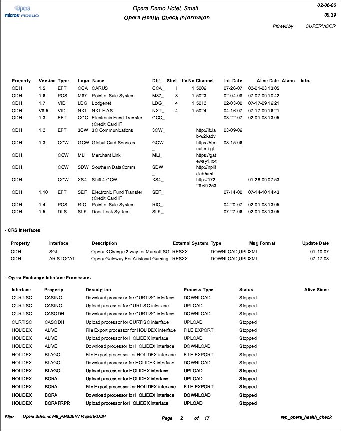 OPERA Health Check Report (REP_OPERA_HEALTH_CHECK.REP with OPERA_HEALTH ...