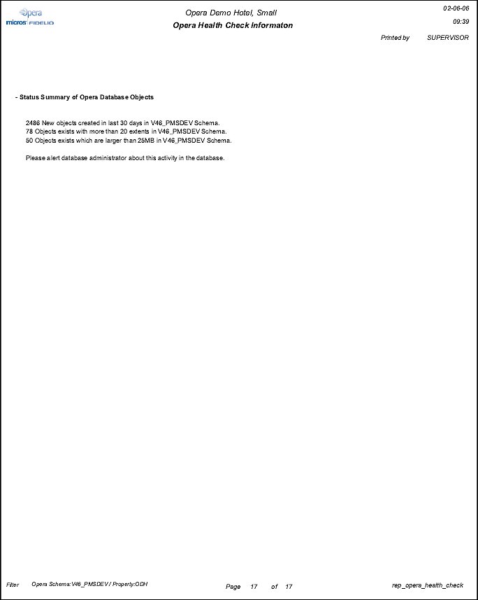 OPERA Health Check Report (REP_OPERA_HEALTH_CHECK.REP with OPERA_HEALTH ...