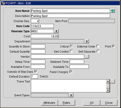 Item Inventory Setup - Items