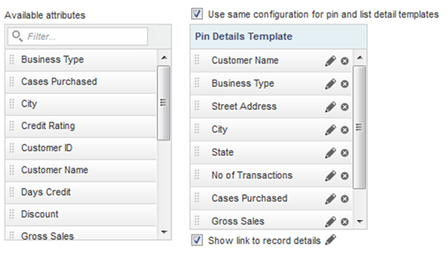 Selecting and configuring the details to display for each map point