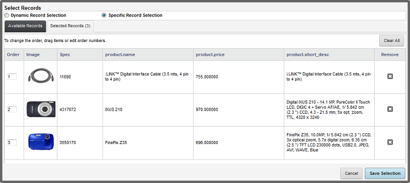 Oracle Commerce Guided Search - About the Select Records dialog
