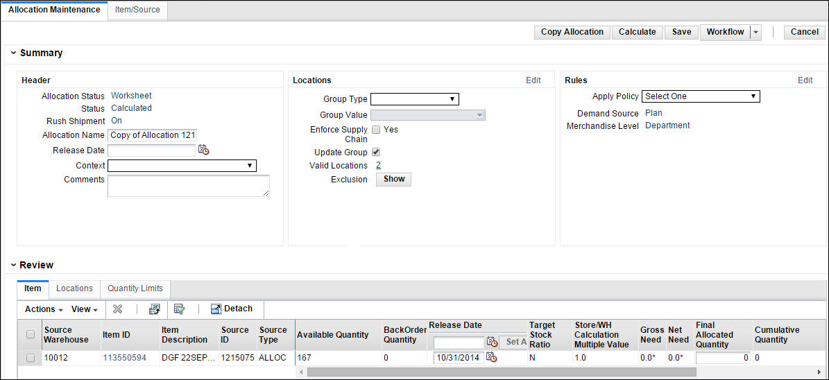 Creating Standard Allocations