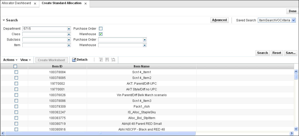 Creating Standard Allocations