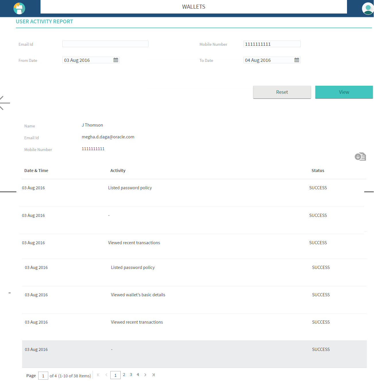 User Activity Report