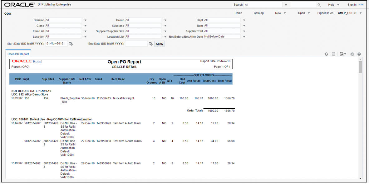 RMS BI Publisher Reports