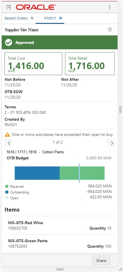 Order Summary Screen
