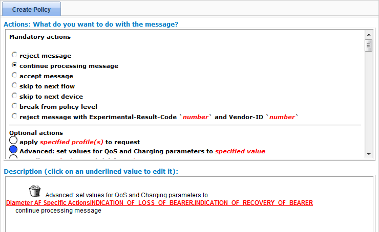 Advanced: set values for QoS and Charging parameters to specified value