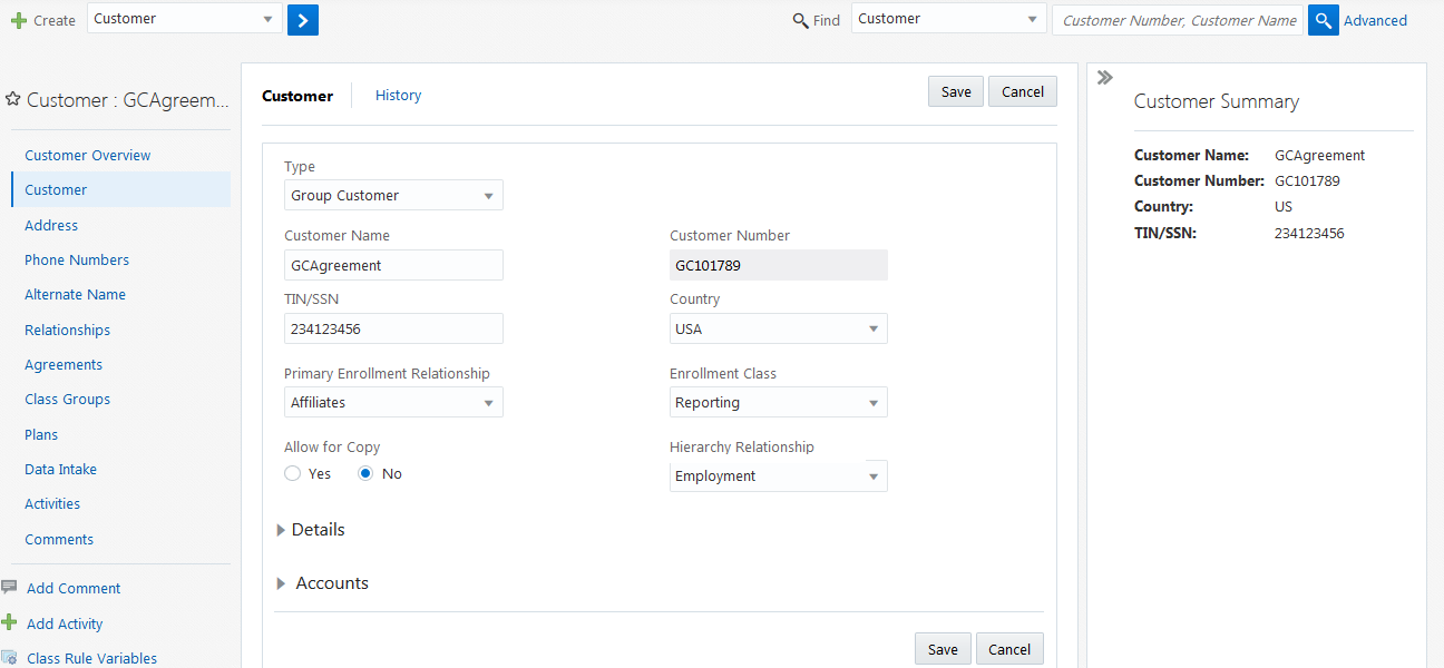 Group Customer Overview