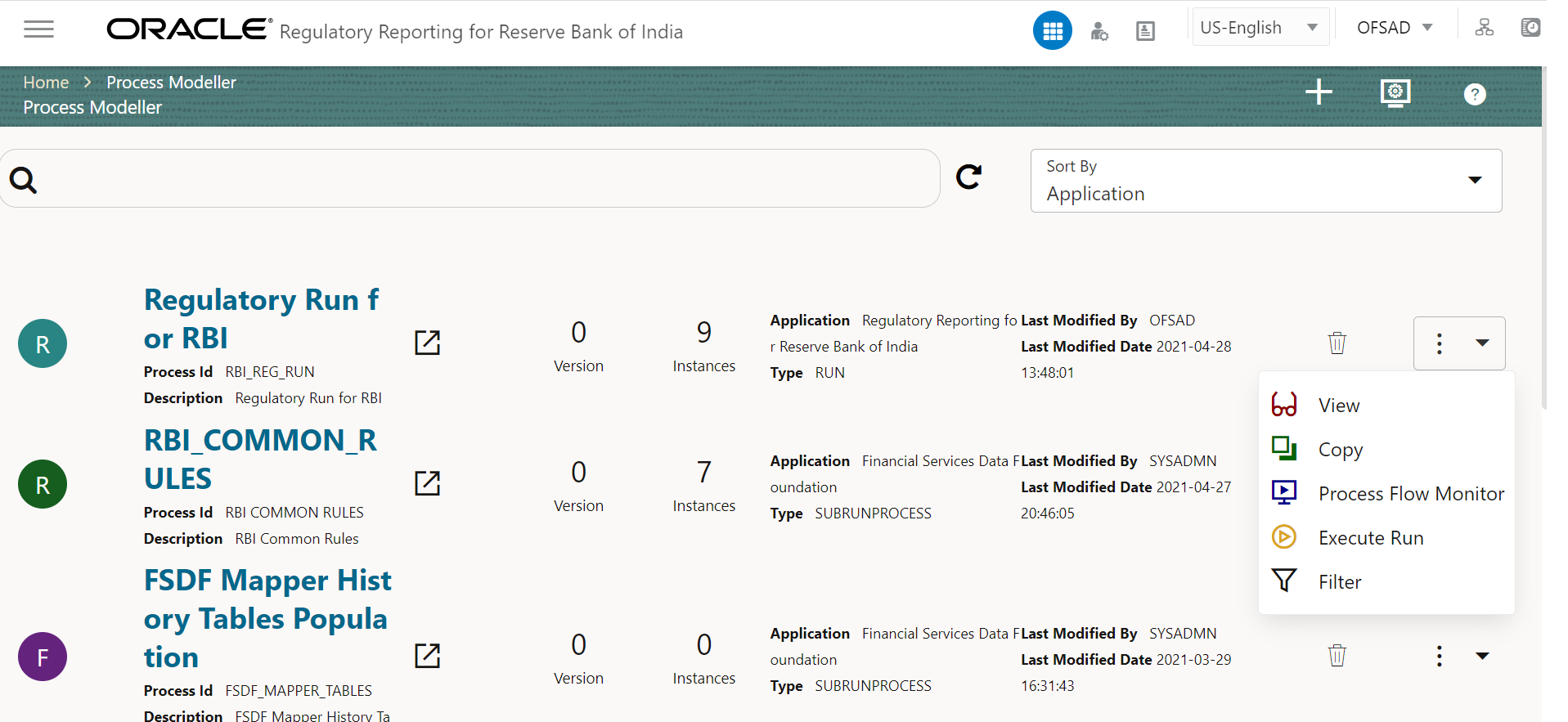 6 Executing Run through Process Modelling Framework in OFS REG REP RBI