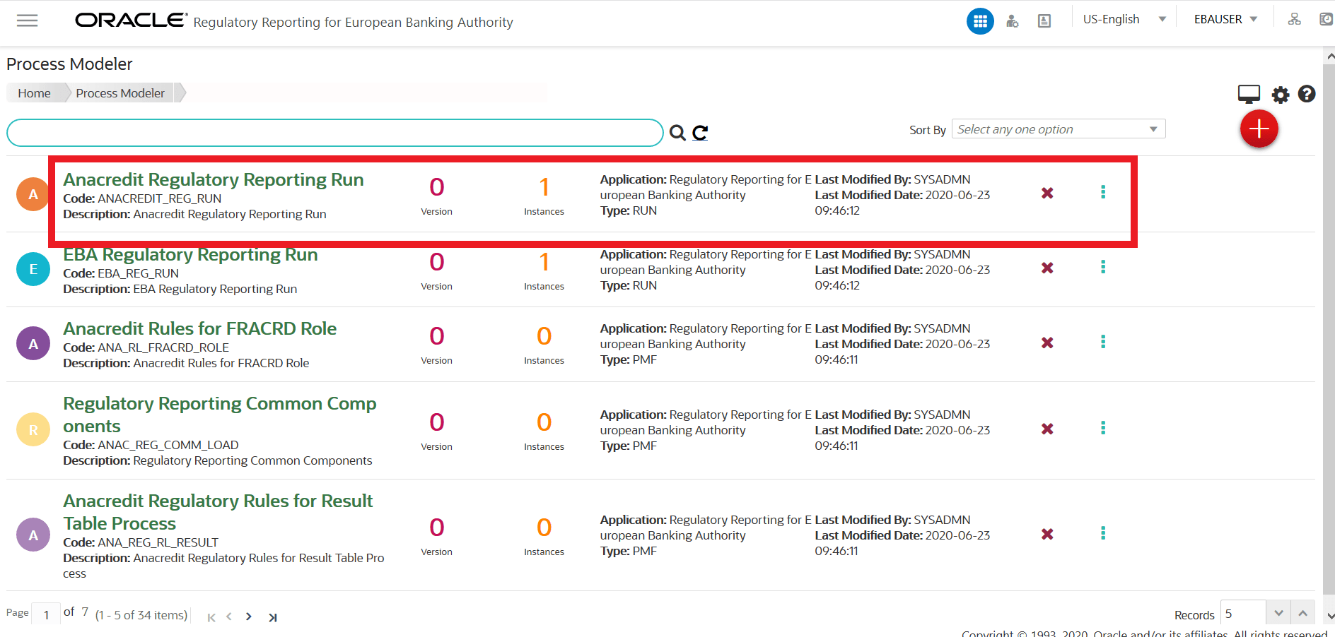 6 Executing Run through Process Modelling Framework in OFS AGILE RP EBA