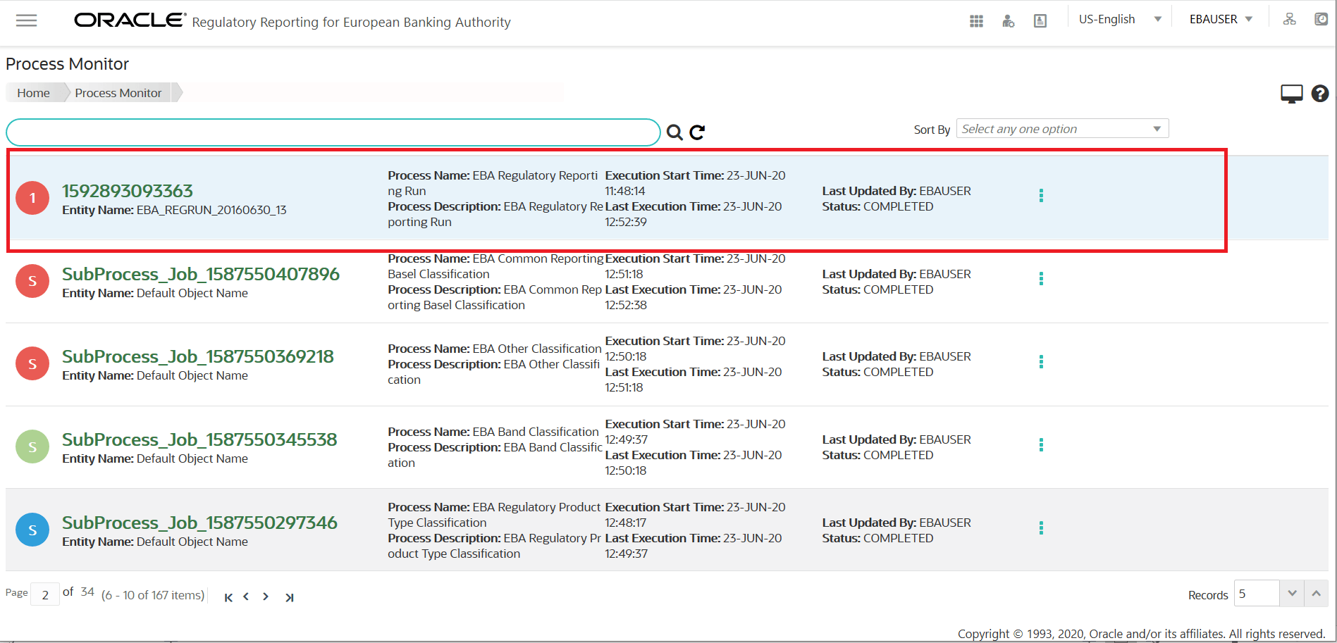 6 Executing Run through Process Modelling Framework in OFS AGILE RP EBA