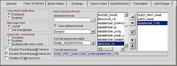 IFC Class of Service Tab