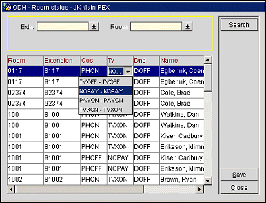Interface Menu Room Status Option Button