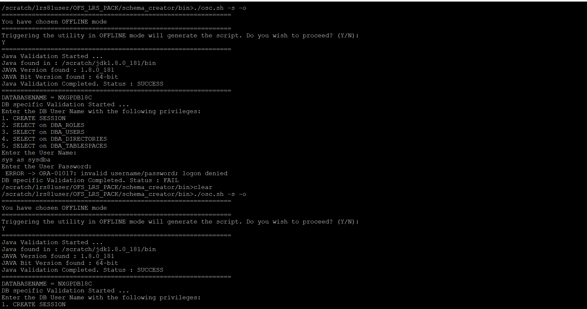 Execute the Schema Creator Utility in Offline Mode