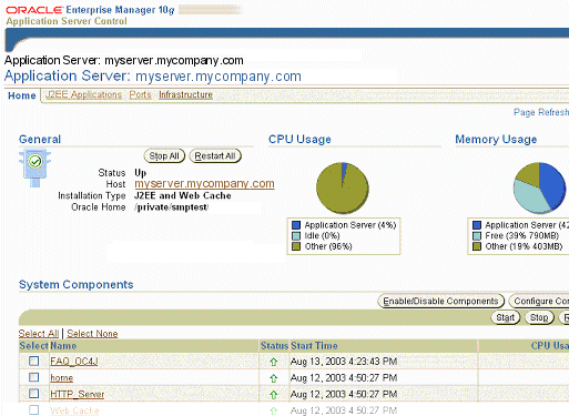 Oracle Enterprise Manager 10g Oracle Application Server Control