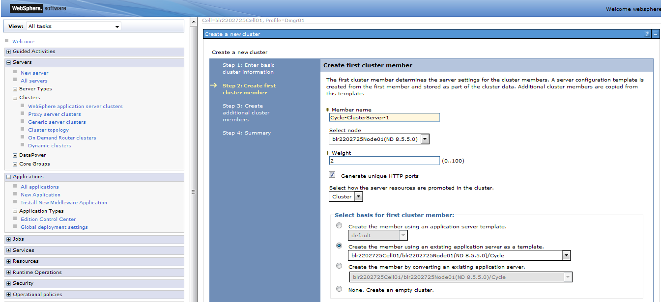 Cycle Cluster Setup for WebSphere