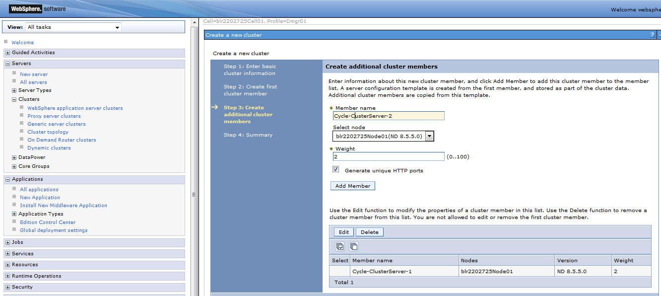 Cycle Cluster Setup for WebSphere