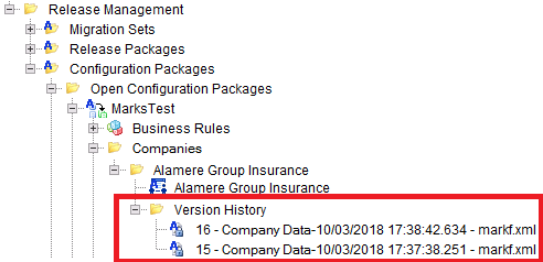 Configuration and Version History Management of Entities in Palette