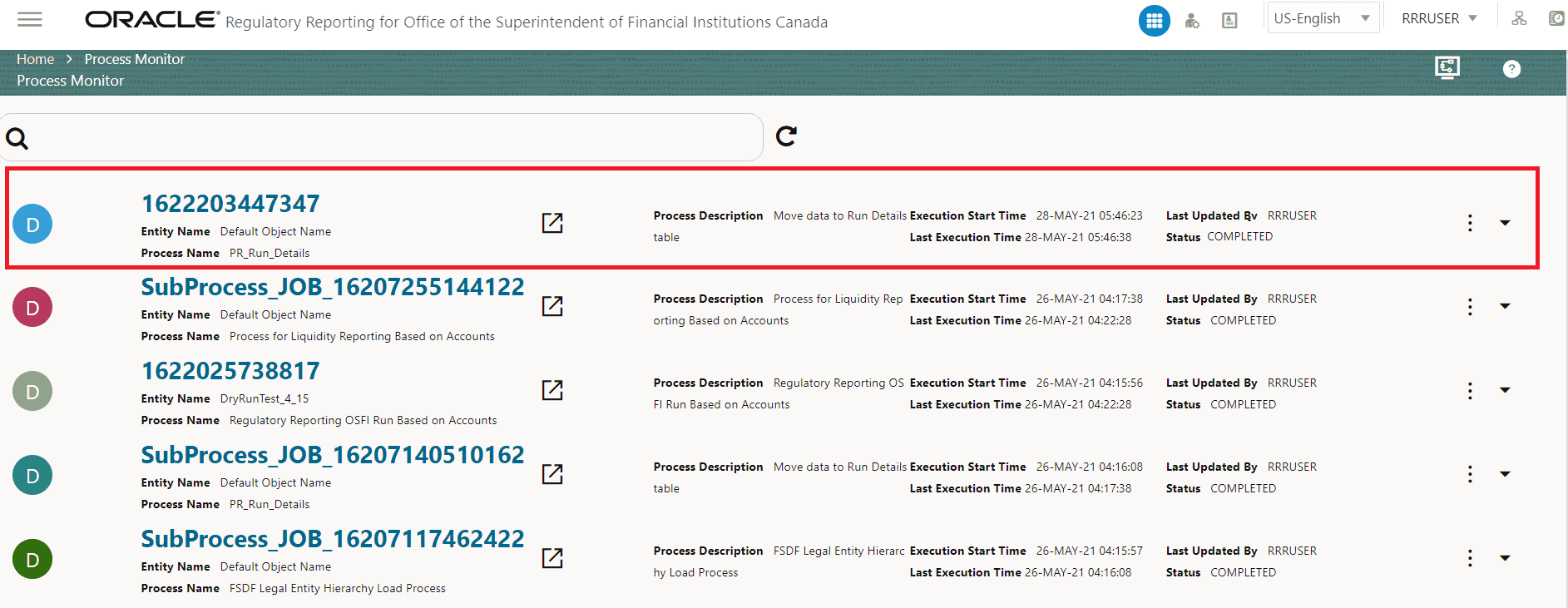 6 Executing Run through Process Modelling Framework in OFS REG REP OSFI