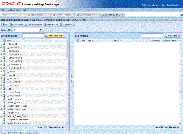 Edit Output Group Mapping Tab