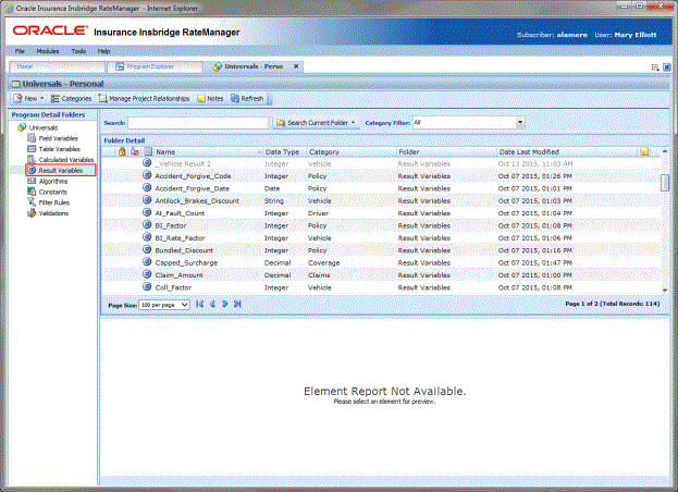 Navigating to Result Variables