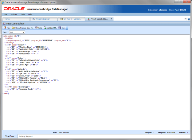 Creating a Test Case in XML View