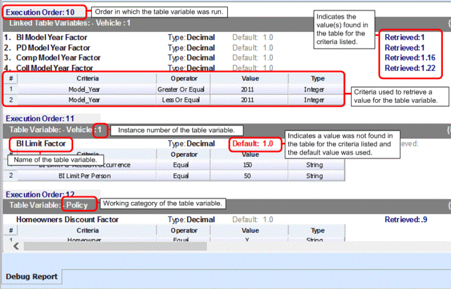 How Variables Are Shown on Debug Report
