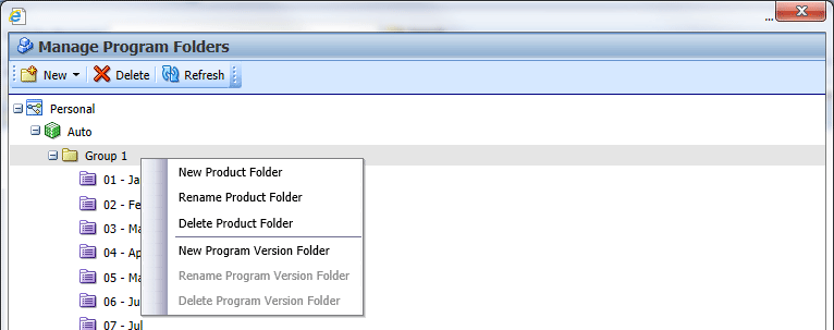 Manage Program Folders Screen Details