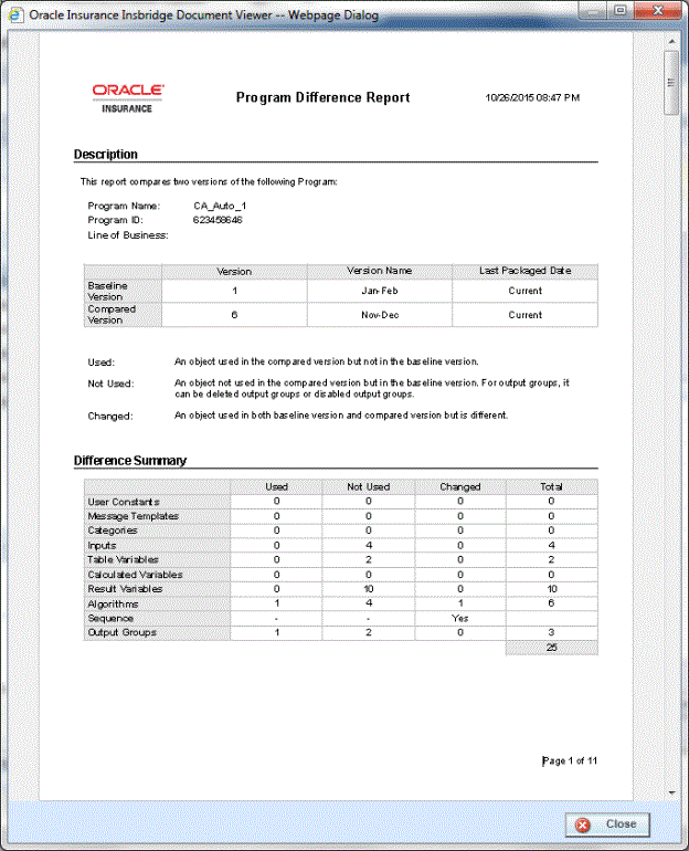 Running a Program Difference Report
