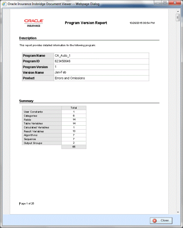 Program Version Report
