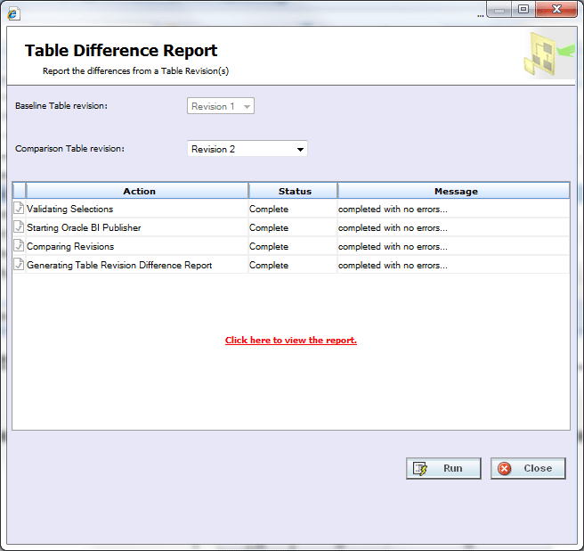 Table Difference Report