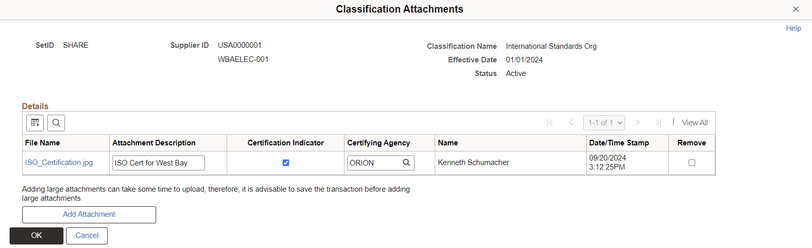 Assigning Classifications to Supplier
