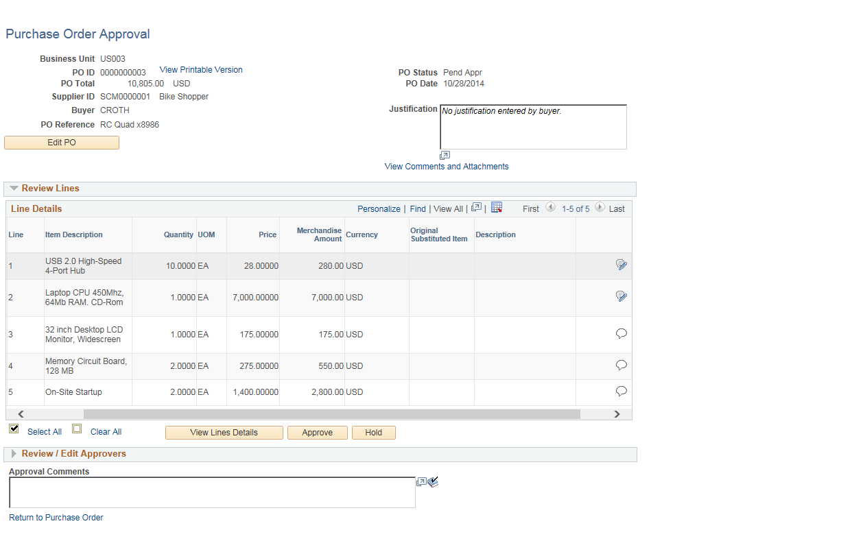 Approving Purchase Orders With Approval Framework
